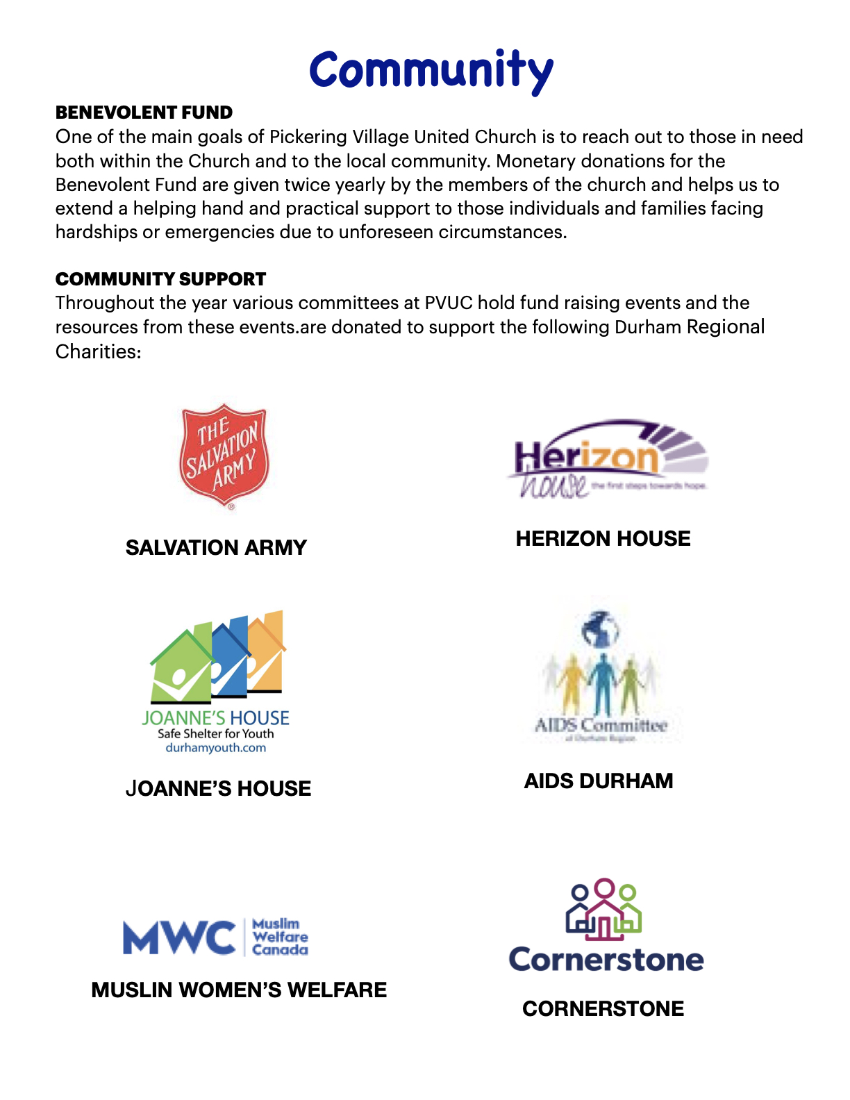 Community Outreach - Pickering Village United Church